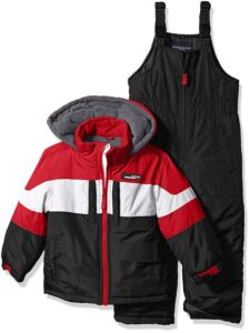 london fog big boys' 2-piece colorblock snow bib and jacket snowsuit, red 8