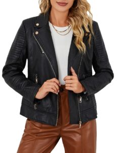 bellivera women faux leather jacket motorcycle quilted coat 53 black s