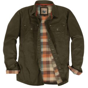 Gioberti Men's Brushed and Soft Twill Shirt Jacket with Flannel Lining, Olive, L