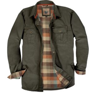 Gioberti Men's Brushed and Soft Twill Shirt Jacket with Flannel Lining, Olive, L