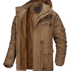 MAGCOMSEN Winter Coats for Mens Military Parka Jacket Fleece Lined Winter Cargo Jackets Khaki S