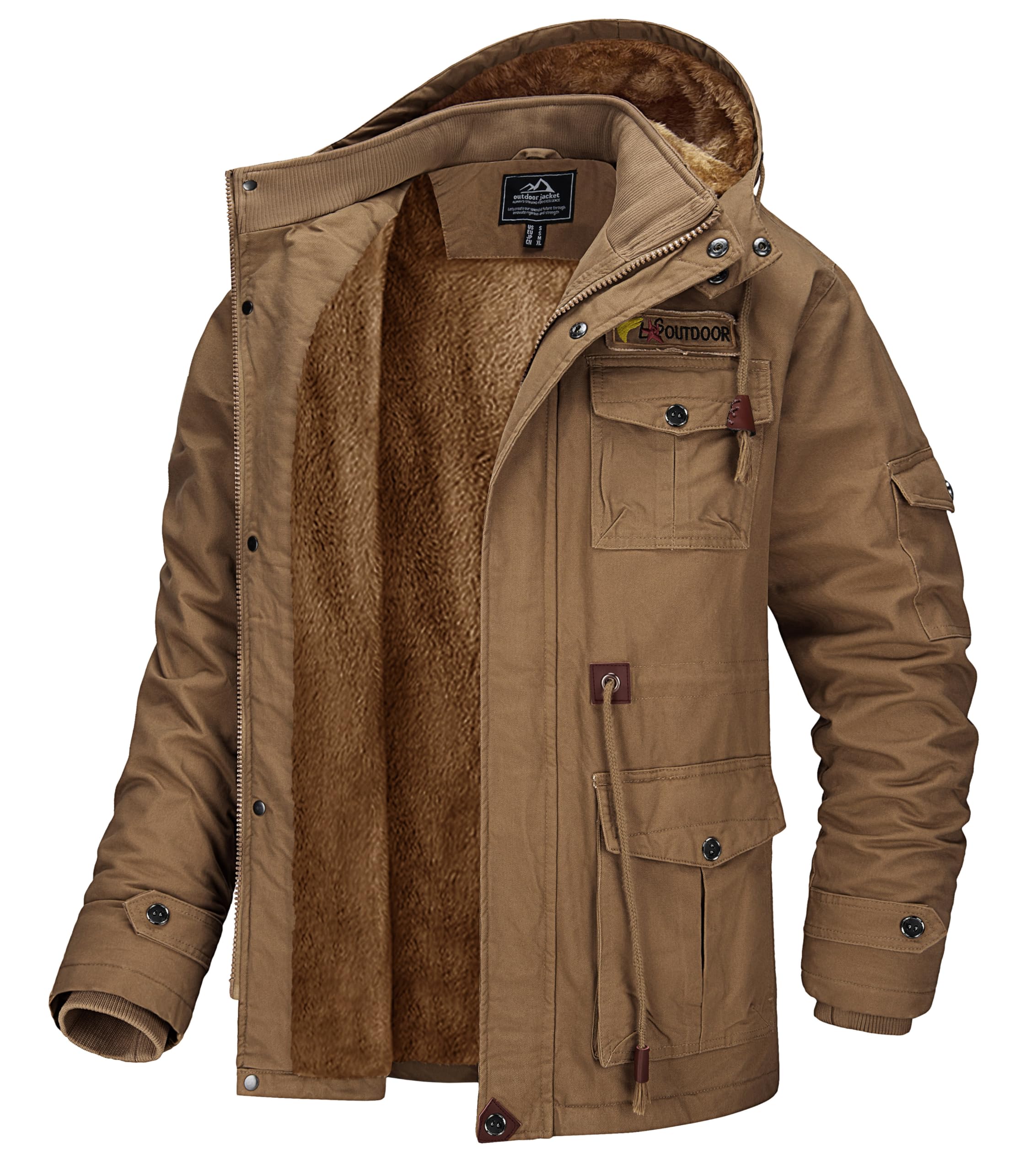 MAGCOMSEN Winter Coats for Mens Military Parka Jacket Fleece Lined Winter Cargo Jackets Khaki S