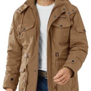 MAGCOMSEN Winter Coats for Mens Military Parka Jacket Fleece Lined Winter Cargo Jackets Khaki S