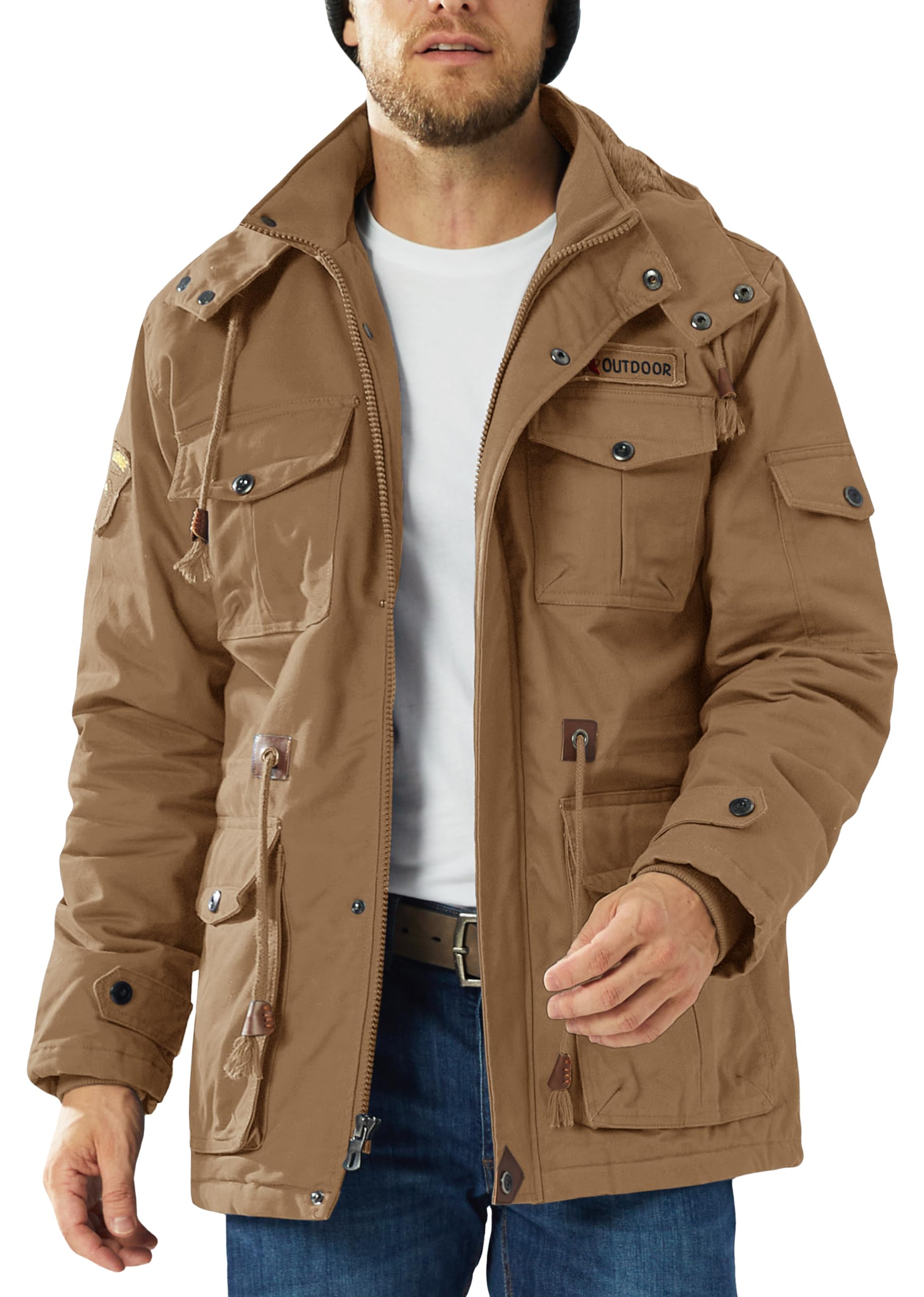 MAGCOMSEN Winter Coats for Mens Military Parka Jacket Fleece Lined Winter Cargo Jackets Khaki S