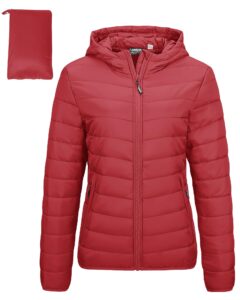 outdoor ventures women's packable lightweight full-zip puffer jacket with hood quilted winter coat