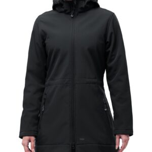 33,000ft Women's Waterproof Softshell Long Rain Jacket with Hood Fleece Lined Windproof Windbreaker