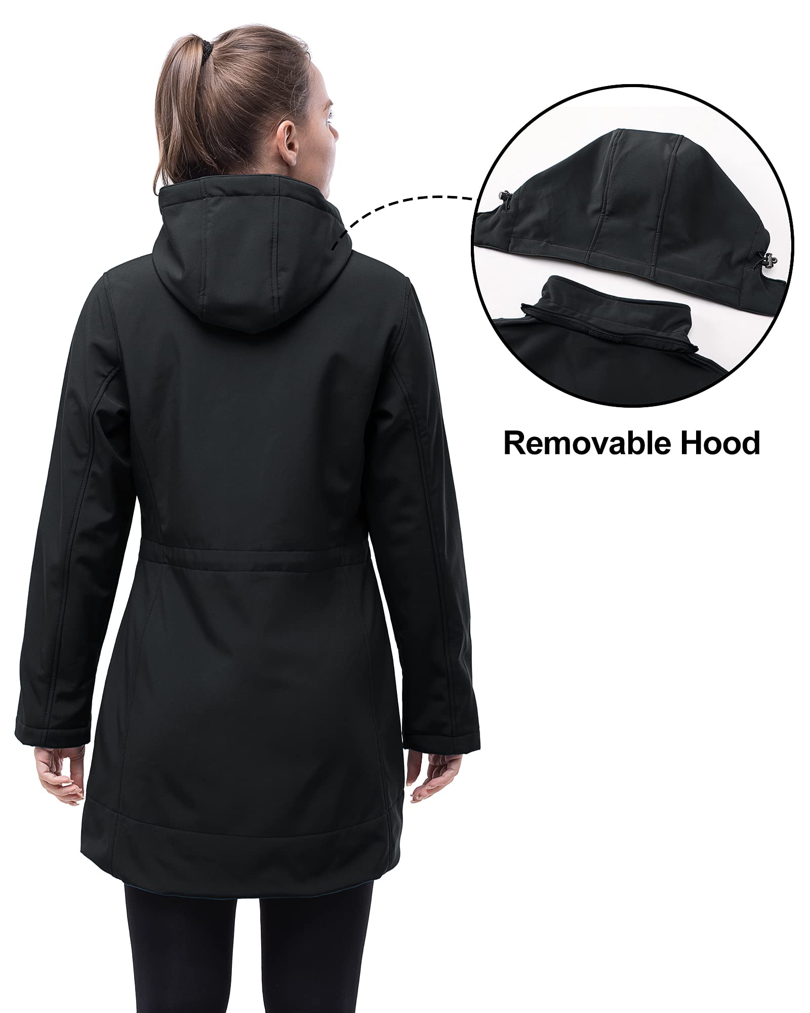 33,000ft Women's Waterproof Softshell Long Rain Jacket with Hood Fleece Lined Windproof Windbreaker