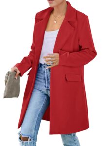 prettygarden 2024 fall long blazer jackets for women long sleeve lapel pockets loose fit business casual blazers outfits (red,small)