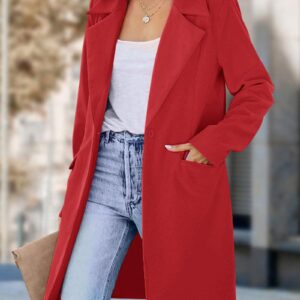 PRETTYGARDEN 2024 Fall Long Blazer Jackets for Women Long Sleeve Lapel Pockets Loose Fit Business Casual Blazers Outfits (Red,Small)