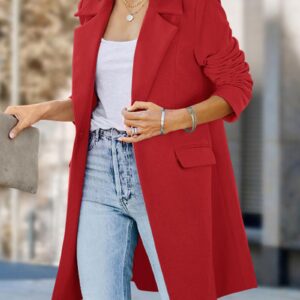 PRETTYGARDEN 2024 Fall Long Blazer Jackets for Women Long Sleeve Lapel Pockets Loose Fit Business Casual Blazers Outfits (Red,Small)