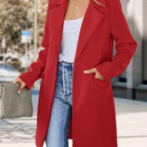 PRETTYGARDEN 2024 Fall Long Blazer Jackets for Women Long Sleeve Lapel Pockets Loose Fit Business Casual Blazers Outfits (Red,Small)