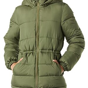 Amazon Essentials Women's Heavyweight Puffer Jacket with Drawstring Waist, Olive, Medium