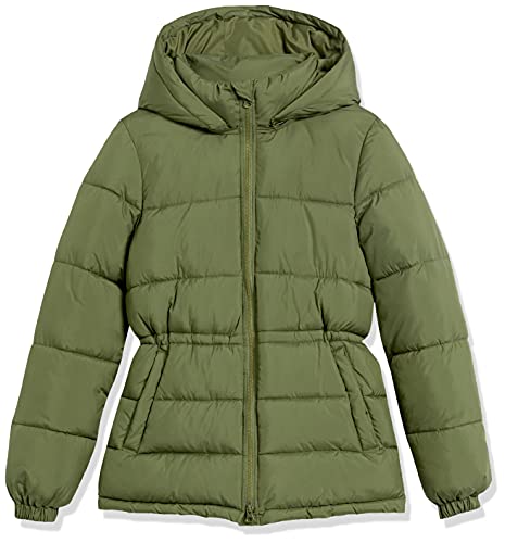 Amazon Essentials Women's Heavyweight Puffer Jacket with Drawstring Waist, Olive, Medium