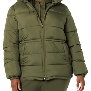 Amazon Essentials Women's Heavyweight Puffer Jacket with Drawstring Waist, Olive, Medium