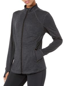 amazon essentials women's brushed tech stretch full-zip jacket - discontinued colors, black space dye, medium