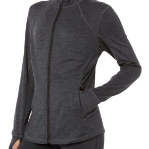 Amazon Essentials Women's Brushed Tech Stretch Full-Zip Jacket - Discontinued Colors, Black Space Dye, Medium