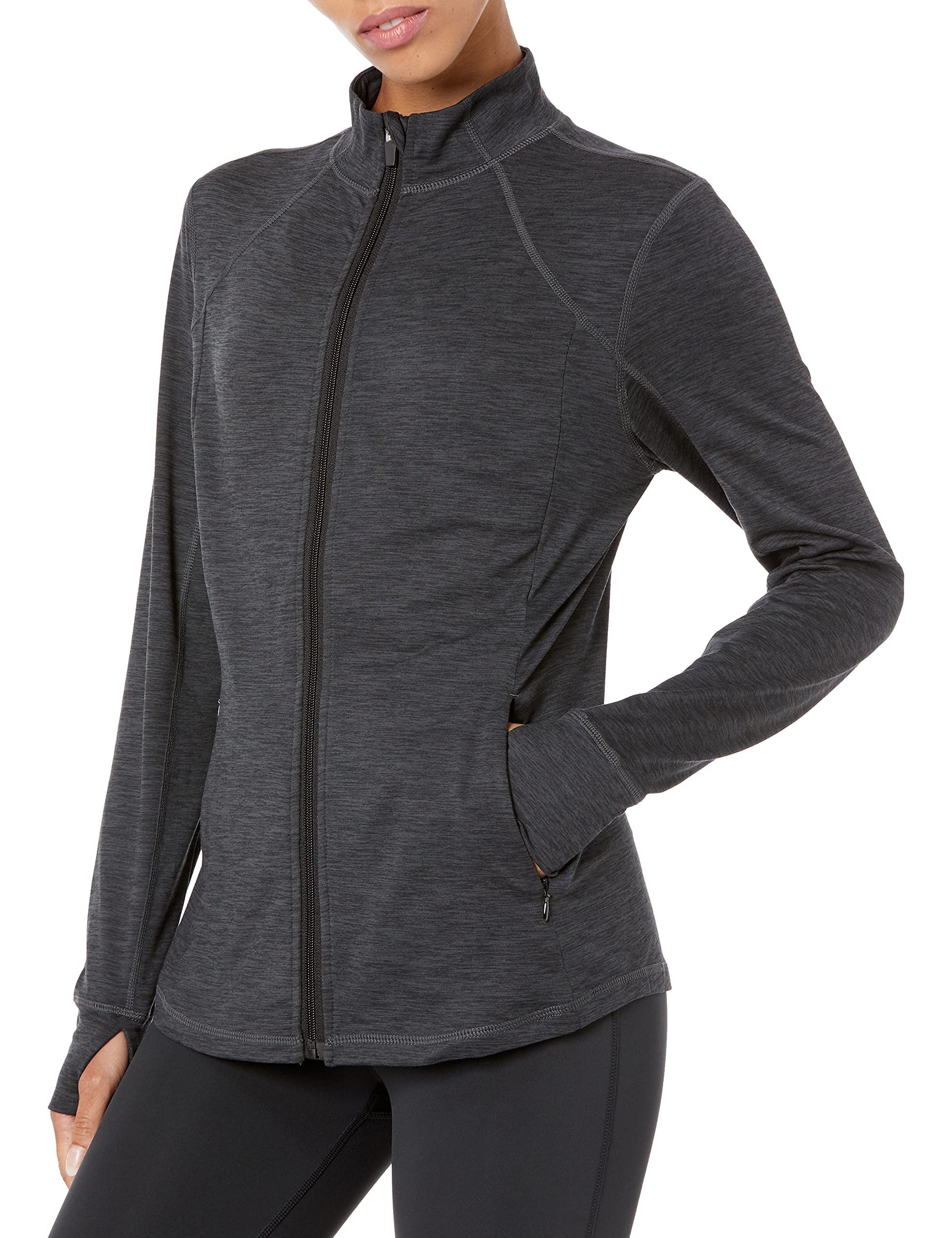 Amazon Essentials Women's Brushed Tech Stretch Full-Zip Jacket - Discontinued Colors, Black Space Dye, Medium