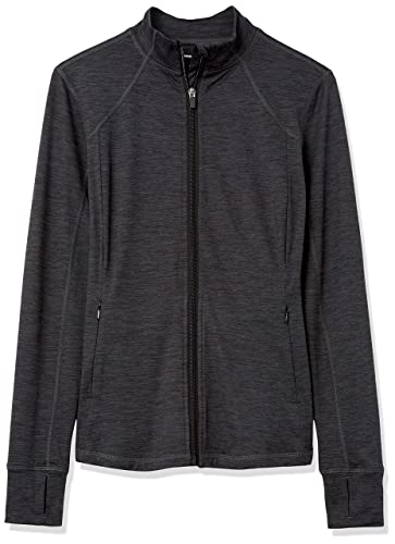 Amazon Essentials Women's Brushed Tech Stretch Full-Zip Jacket - Discontinued Colors, Black Space Dye, Medium