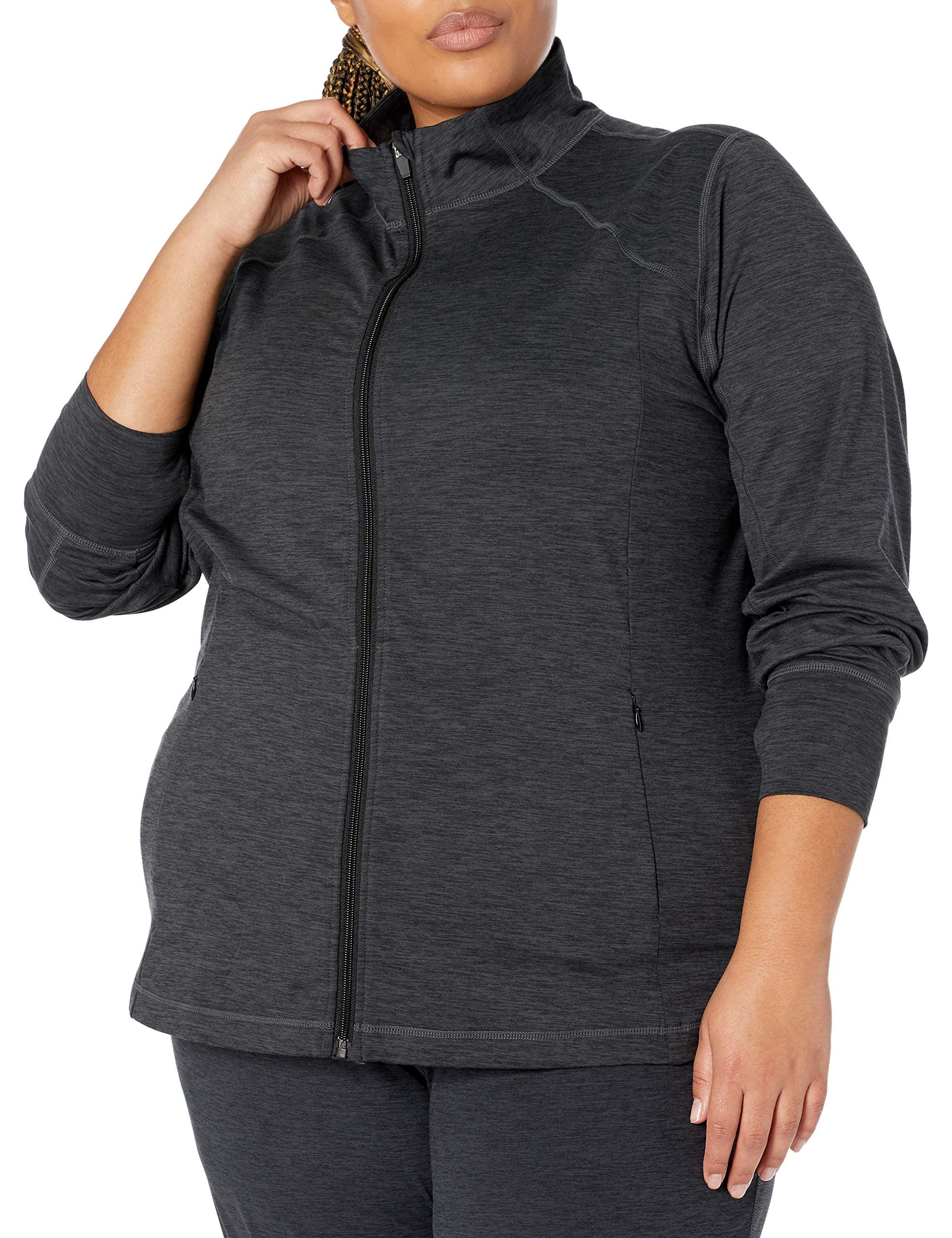 Amazon Essentials Women's Brushed Tech Stretch Full-Zip Jacket - Discontinued Colors, Black Space Dye, Medium