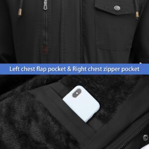 TACVASEN Men's Winter Jacket Cotton Military Jackets Fleece Lined Thick Work Coats Warm Cargo Jackets with Hooded Black XL