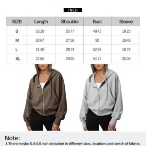 Trendy Queen Hoodies for Women Full Zip Up Cropped Sweatshirts Jackets Casual Comfy Gym Tops Fall Outfits Winter Clothes 2024 Khaki