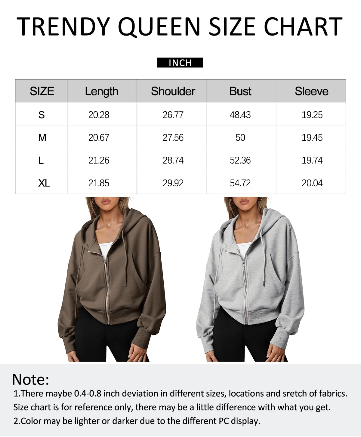 Trendy Queen Hoodies for Women Full Zip Up Cropped Sweatshirts Jackets Casual Comfy Gym Tops Fall Outfits Winter Clothes 2024 Khaki