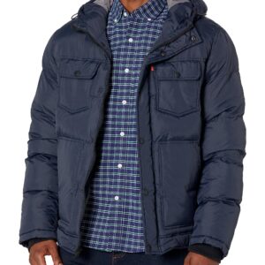 Levi's Men's Performance Hooded Puffer Trucker Jacket (Regular & Big & Tall Sizes), Navy Solid, M