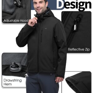 33,000ft Men's Softshell Jacket with Hood Fleece Lined Windbreaker Lightweight Waterproof Jackets for Hiking