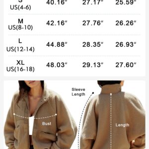 PRETTYGARDEN Women 2024 Fall Winter Fleece Jacket Long Sleeve Casual Button Fuzzy Sherpa Cropped Coats Outerwear with Pockets(Camel,Small)