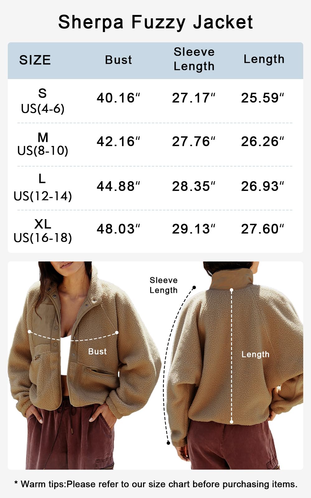 PRETTYGARDEN Women 2024 Fall Winter Fleece Jacket Long Sleeve Casual Button Fuzzy Sherpa Cropped Coats Outerwear with Pockets(Camel,Small)