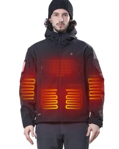 dewbu heated jacket for men with 12v battery pack winter outdoor soft shell electric heating coat, men's black, l