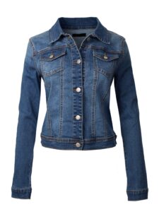 design by olivia women's classic/destroyed vintage washed long sleeve denim jean jacket medium denim l