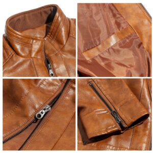 WULFUL Men's Stand Collar Leather Jacket Motorcycle Lightweight Faux Leather Outwear