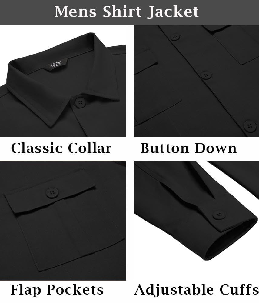 COOFANDY Long Sleeve Shirt Jackets for Men Cotton Linen Casual Shacket Work Button Down Overshirt