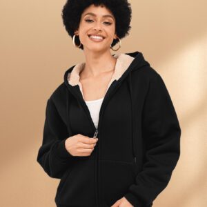 SWISSWELL Hoodies for Women Winter Fleece Sweatshirt - Full Zip Up Thick Sherpa Lined Black XX-Large