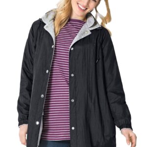 Woman Within Women's Plus Size Fleece Nylon Reversible Jacket - 3X, Black Heather Grey