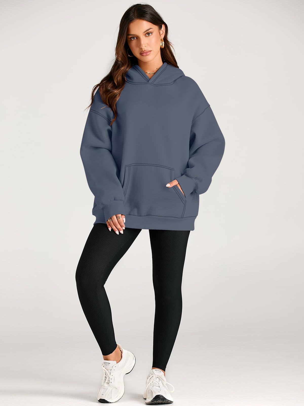 Trendy Queen Oversized Hoodies for Women Cute Sweatshirts Fleece Jackets Long Sleeve Sweaters Loose Casual Pullover Fall Fashion 2024 Winter Y2k Clothes Teen Girls Dusty Blue