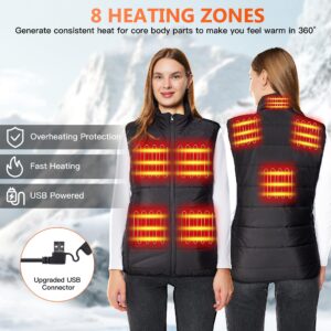 KSFJZF Women Heated Vest with 10000mAh Power Bank - Stand Collar Sleeveless Jacket Winter Coat Heating Vest for Women, 8 Heating Zones, 3 Heating Temperature, 2.5h Auto Shut-off (S)