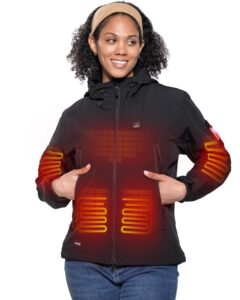 dewbu heated jacket for women with 12v battery pack winter outdoor soft shell electric heating coat, women's black, xl