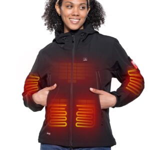 DEWBU Heated Jacket for Women with 12V Battery Pack Winter Outdoor Soft Shell Electric Heating Coat, Women's Black, XL