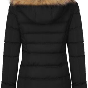 BodiLove Women's Fur Hooded Utility Jacket with Zipper and Fannel Lining Black M