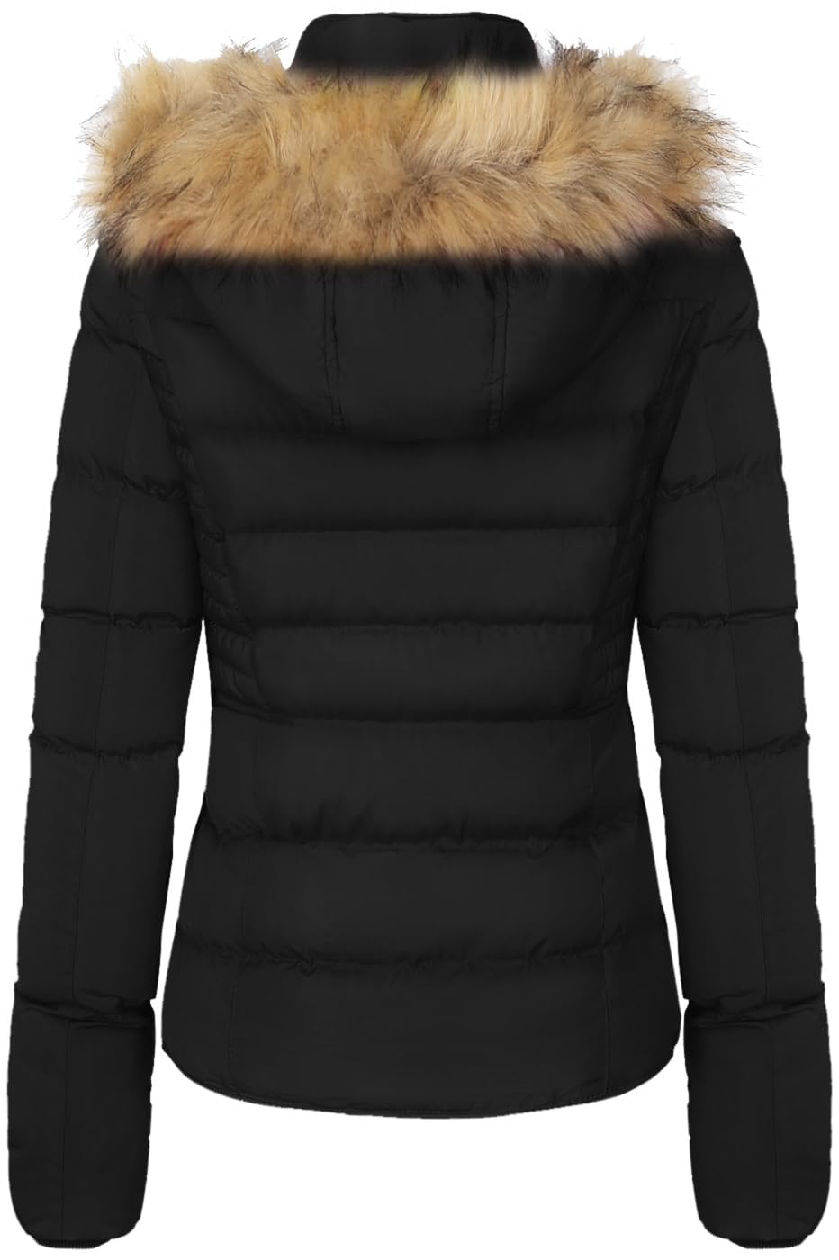 BodiLove Women's Fur Hooded Utility Jacket with Zipper and Fannel Lining Black M