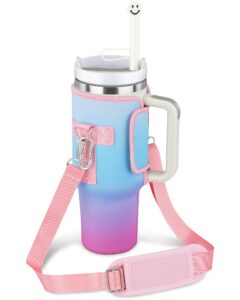 water bottle holder for stanley cup with strap,tumbler accessories for stanley 40 oz,anti drop and leakage,suitable for sports and outdoor use（hydrangea）(cup not included)