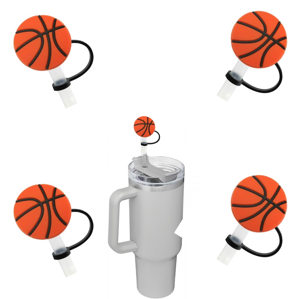 IDM - Pack 5 Basketball Charms Straws cover for Stanley 40 oz Adventure Tumbler, Straw Cover for Stanley Cup Accessories, 5 Pcs Straws Cap for Stanley 40 oz 30oz Tumbler with Handle