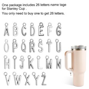 26pcs Letter Accessories for Stanley Cup, Stylish Tumblers Letter Accessories Name & ID Letter Handle for Stanley (Silver)