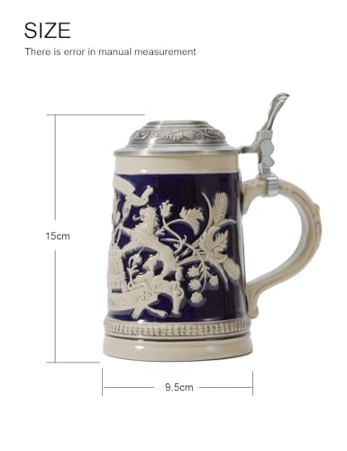 HAUCOZE Beer Stein Mug German Bavarian Drinking Stanley Drinking Mug with Lid for Man 0.6Liter