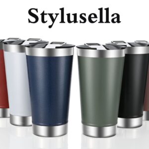 Stylusella Tumbler 16oz/480ml Stainless Steel Beer Mug, Double Wall Vacuum Insulated Tumbler, Cup Lid with Bottle Opener, Keeps Drinks Cold or Hot, For Beer, Coffee, Iced Tea and Other Drinks (Pearl)