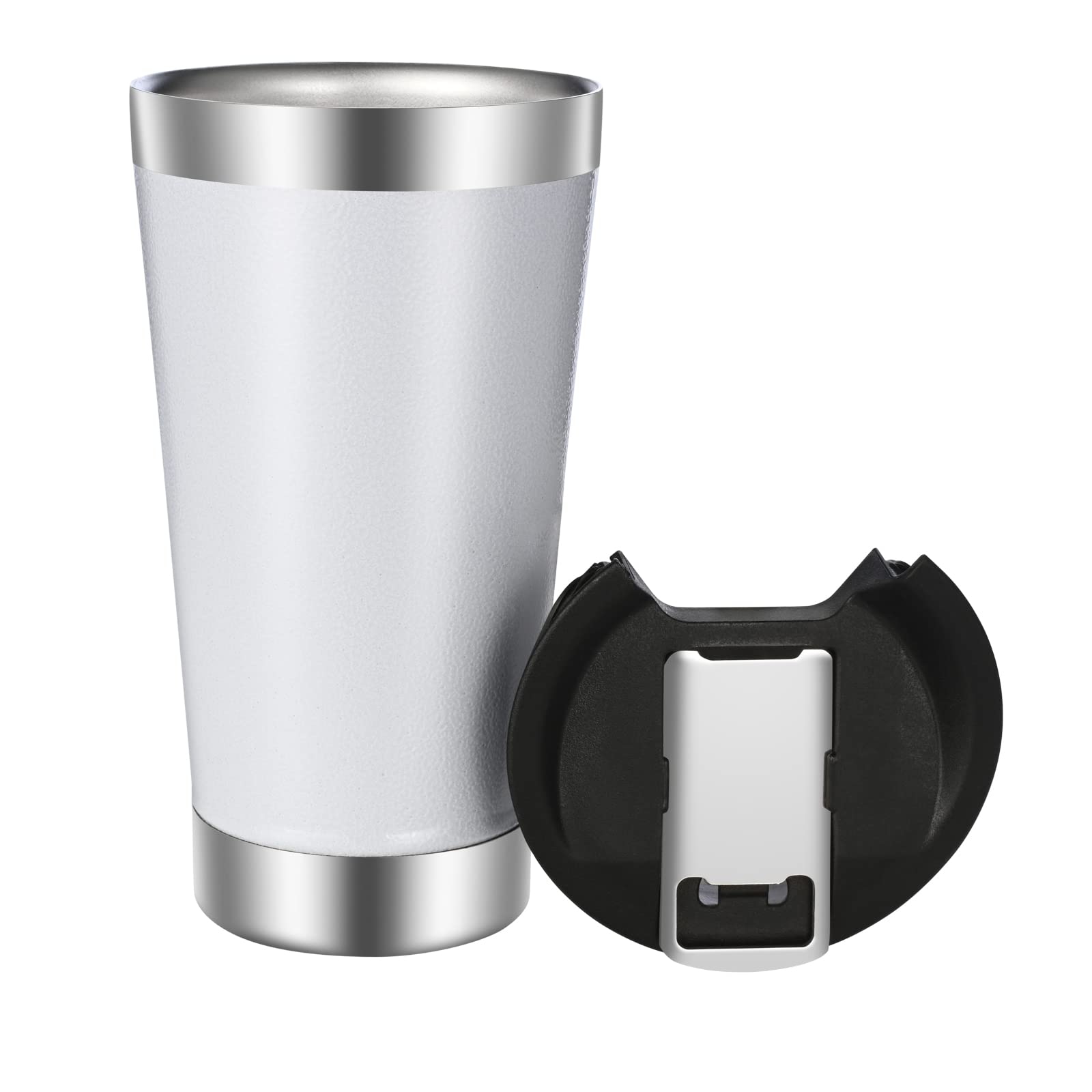 Stylusella Tumbler 16oz/480ml Stainless Steel Beer Mug, Double Wall Vacuum Insulated Tumbler, Cup Lid with Bottle Opener, Keeps Drinks Cold or Hot, For Beer, Coffee, Iced Tea and Other Drinks (Pearl)