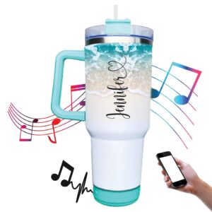 40oz tumbler with handle | personalized gifts | personalized tumblers | music speaker tumbler | bluetooth speaker | travel essentials | bridesmaid gifts | beach essentials