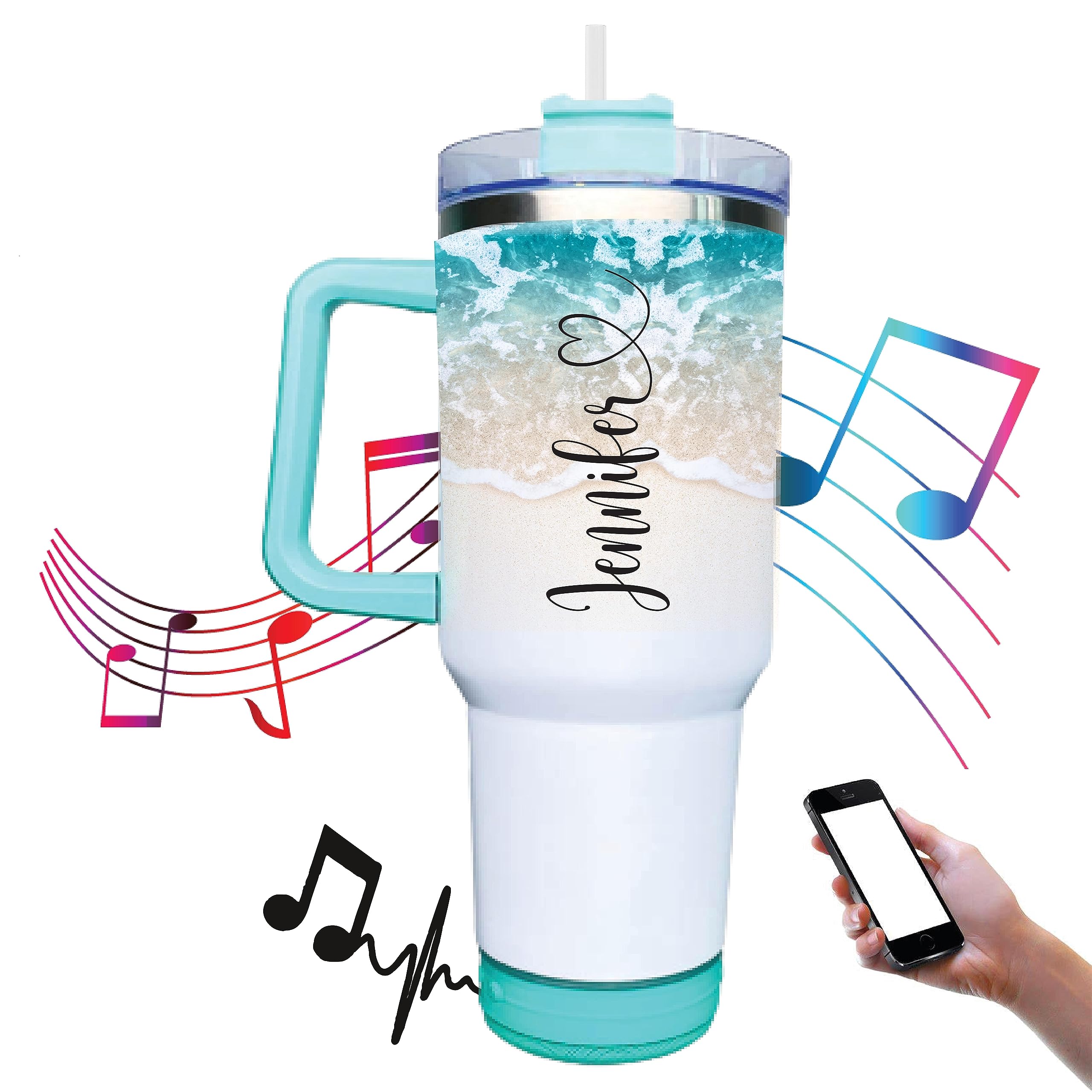 40oz Tumbler with Handle | Personalized Gifts | Personalized Tumblers | Music Speaker Tumbler | Bluetooth Speaker | Travel Essentials | Bridesmaid Gifts | Beach Essentials